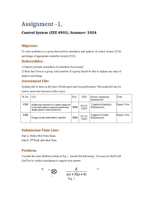 A1 T242 Cn Lab Mid Assignment 1 Control System Eee 4901 Summer 2024 Objective To