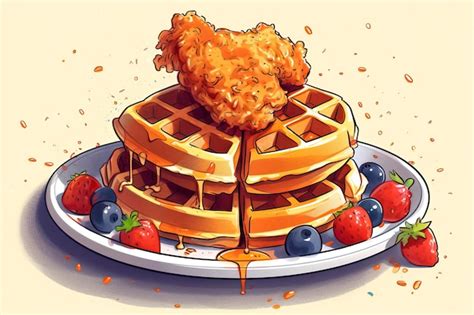 Premium Ai Image Chicken And Waffles Illustration Food Illustration