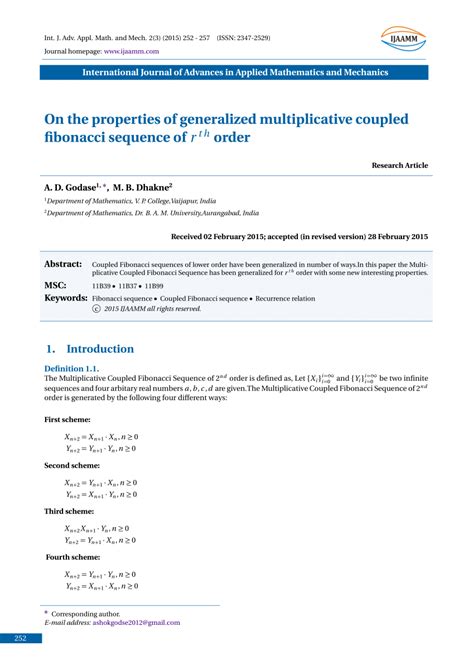 Pdf On The Properties Of Generalized Multiplicative Coupled Fibonacci