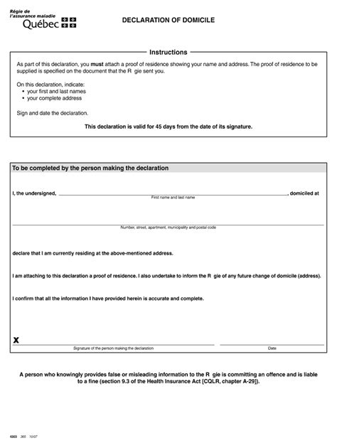 Fillable Online Formulaire 4303 Declaration Of Domicile Declaration Of Domicile Fax Email