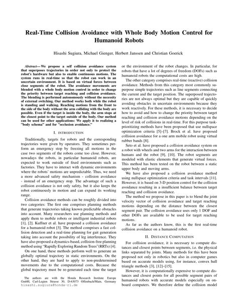 Pdf Real Time Collision Avoidance With Whole Body Motion Control For