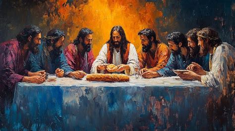 The Last Supper Jesus Breaking Bread With Disciples Premium Ai