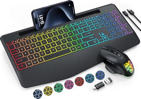 Trueque Wireless Keyboard And Mouse Backlit 9 Effects Full Size Ergonomic Keyboard With Wrist