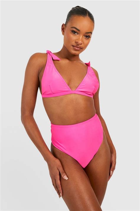 Tall Tie Shoulder Plunge High Waist Bikini Set Boohoo Usa