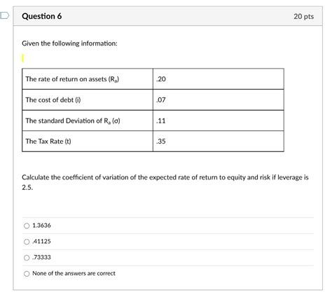 given the following information calculate the