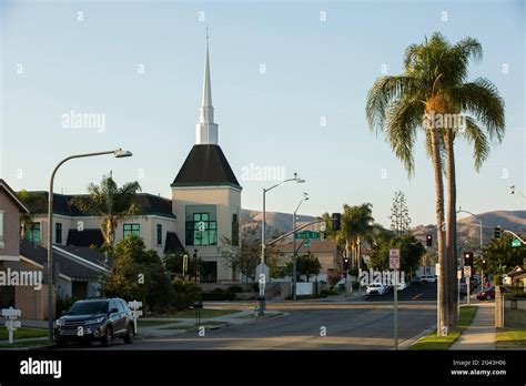 Twilight View Of The Downtown Skyline Of Brea California Usa Stock