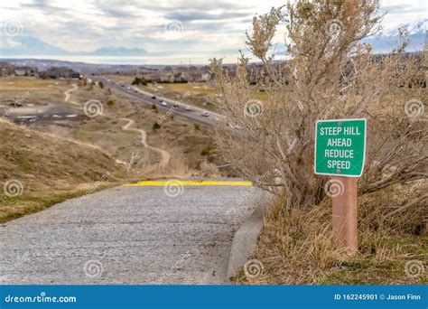 Roadside Warning Sign For Steep Hill Ahead Stock Image Image Of