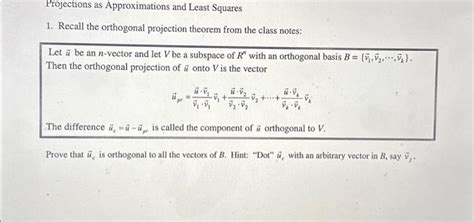 Solved Projections As Approximations And Least Squares 1