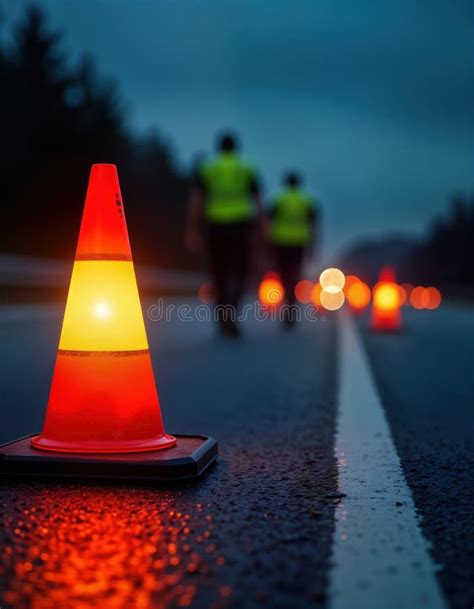 Police Officers Secure Highway Accident Site At Night Emergency Response Team Works On Road