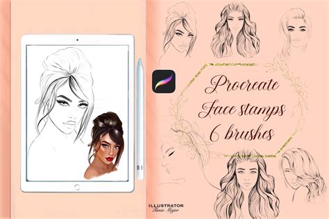 Procreate Face Stamps Procreate Brushes 6 Stamp Brushes Fashion Girl