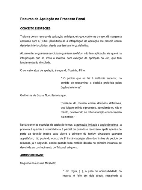 Recurso De Apelação No Processo Penal Sentença Lei Procedimento