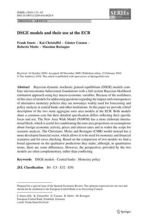 Pdf Dsge Models And Their Use At The Ecb