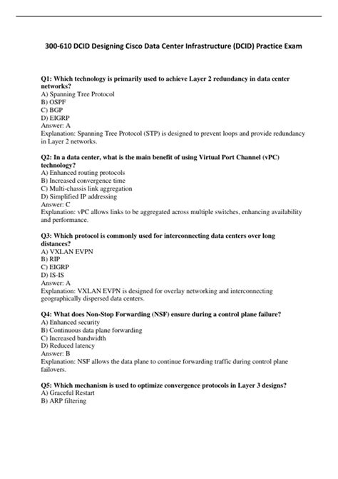 300 610 Dcid Designing Cisco Data Center Infrastructure Dcid Practice Exam Computers Stuvia Us
