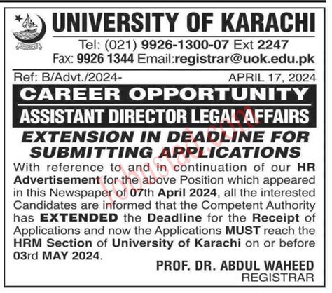 New Assistant Director Jobs In Karachi April 2024 Advertisement