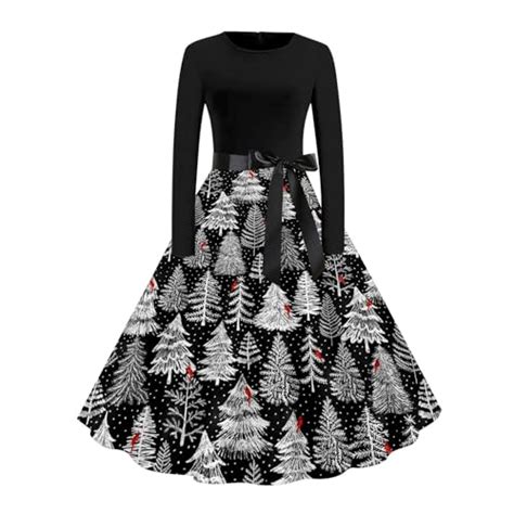 DGZTWLL Robe de Noël vintage à manches longues pour femme Imprimé Père Noël Pour les