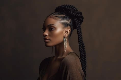 Premium Ai Image A Woman With Long Black Hair And A Braided Ponytail