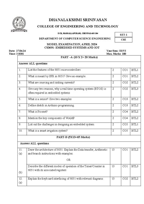Cse A Cs3691 Esiot Model Set 1 Dhanalakshmi Srinivasan College Of Engineering And Technology
