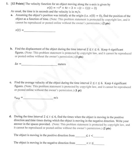 Solved Points The Velocity Function For An Object Chegg