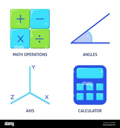 Mathematics Icons Set In Flat Style Basic Math Operations Calculator Axes And Angles Vector