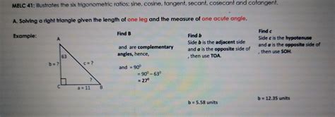 Solved MELC 41 Illustrates The Six Trigonometric Ratios Sine Cosine