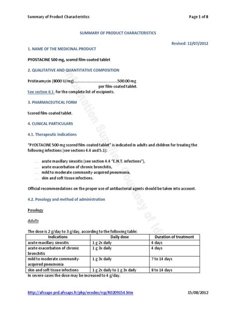 Pyostacine Spc 2012 Dose Biochemistry Pneumonia