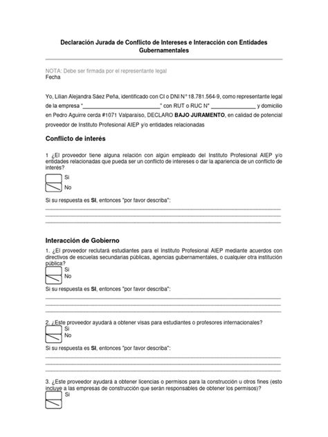 Declaración Jurada De Conflicto De Intereses E Interacción Con