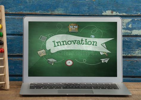 Computer On A School Table With School Icons On Screen Stock Image Image Of Global Glass