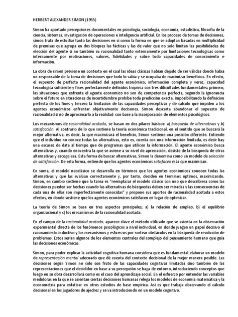 Herbert Alexander Simon Pdf Racionalidad Toma De Decisiones