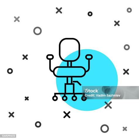 흰색 배경에 격리 된 블랙 라인 오피스 의자 아이콘 임의동적 모양 벡터 일러스트레이션 가구에 대한 스톡 벡터 아트 및 기타