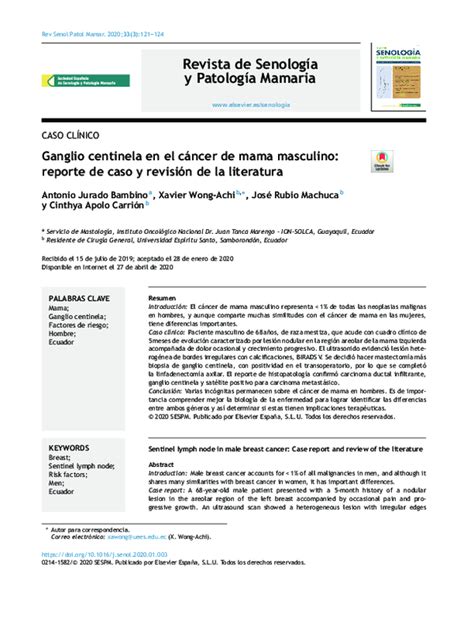 Pdf Ganglio Centinela En El Cáncer De Mama Masculino Reporte De Caso