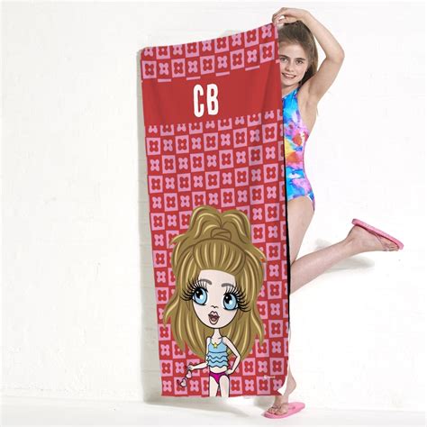 Claireabella Girls Personalised Checkered Flower Beach Towel Toxic Fox