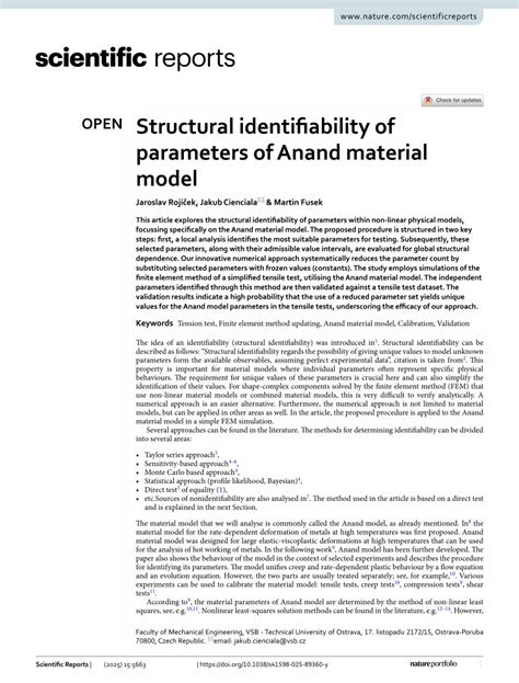 Pdf Structural Identifiability Of Parameters Of Anand Material Model