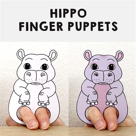 Hippo Finger Puppet Printable African Animal Coloring Paper Craft