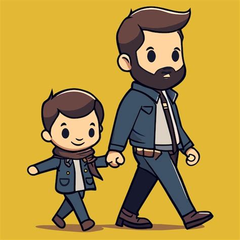 Premium Vector Joyful Steps Cartoon Father And Son Walking Scene