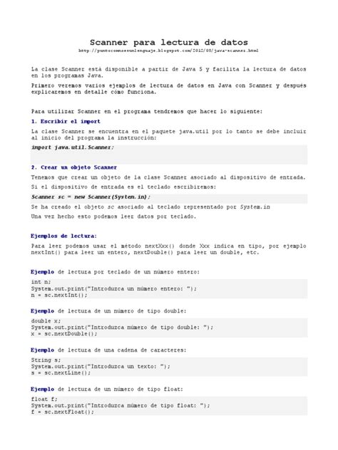 Scanner Para Lectura De Datos Pdf Java Lenguaje De Programación