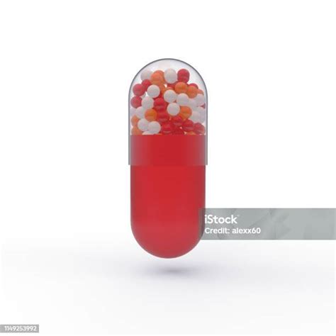 빨간 캡슐 정제 안쪽에 빨간색 주황색 및 흰색 분수 알 약의 3d 렌더링 0명에 대한 스톡 사진 및 기타 이미지 0명 3차원 형태 개체 그룹 Istock
