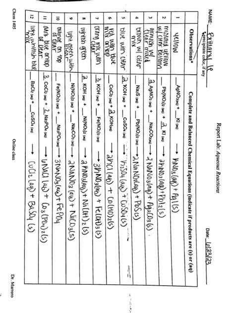 Aqueous Reaction Lab Pdf