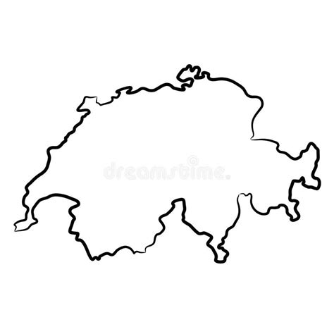 Black Silhouette Country Borders Map Of Switzerland On White Background