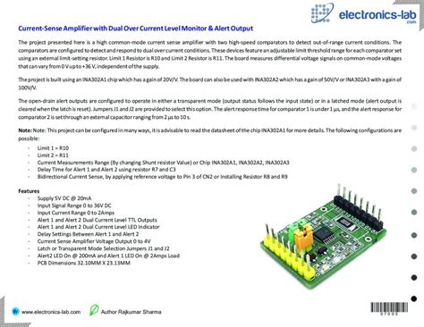 Current Sense Amplifier With Dual Over Current Level Monitor Alert