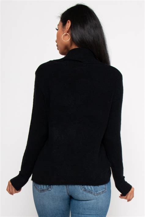 Wholesale Black Front Buttons Long Sleeve Wrap Sweater 20f Ly0032