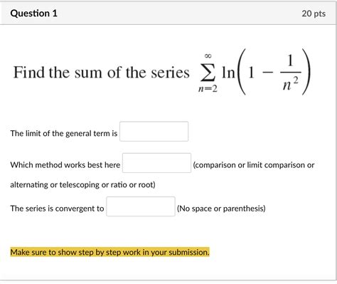 Question 1 20 Pts Find The Sum Of The Series StudyX