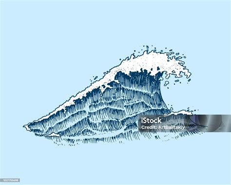 대서양 해 일 파도입니다 빈티지 올드 새겨진된 손으로 그린 라벨입니다 해양 및 해상 또는 바다 바다 배경 배너 또는 포스터에 대