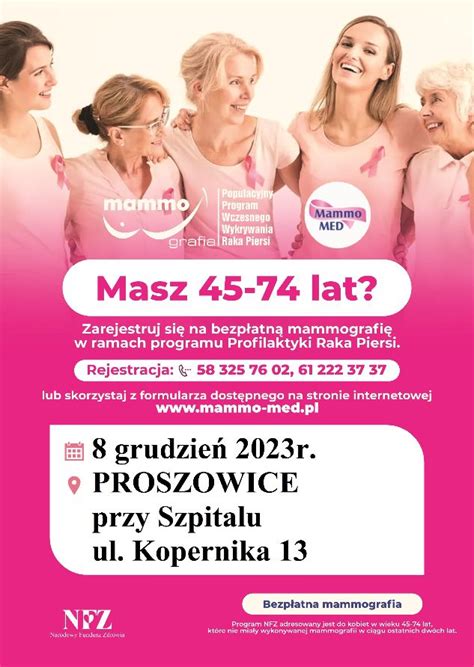 POWIAT PROSZOWICE Bezpłatna mammografia dla kobiet w wieku 45 74 lata Proszowice z bliska