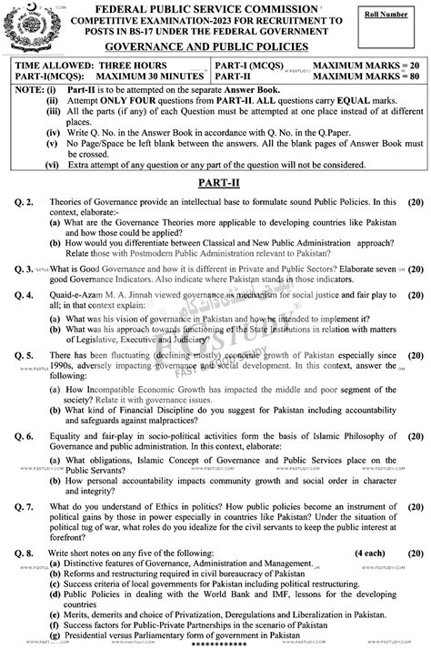 CSS Governance And Public Policies Past Paper 2023 Federal Public