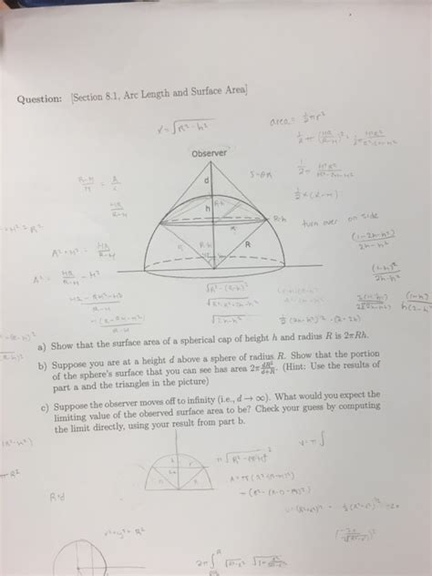 Solved Show That The Surface Area Of A Spherical Cap Of