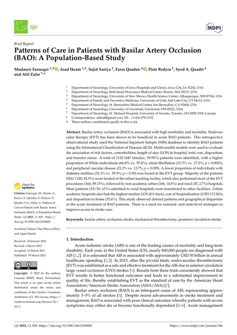 Pdf Patterns Of Care In Patients With Basilar Artery Occlusion Bao