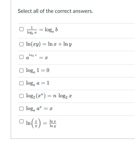 Solved Select All Of The Correct Answers Logy A Loga B Chegg