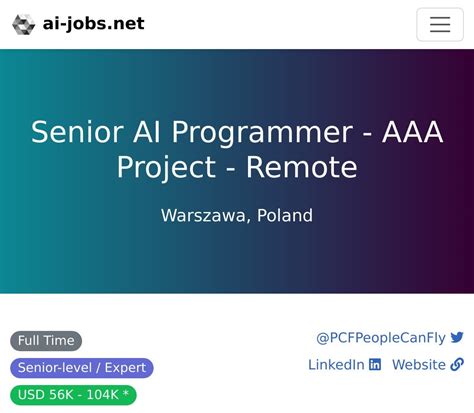 Hiring Senior Ai Programmer Aaa Project Remote In Warszawa