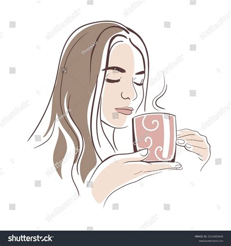 Girl Cup Hot Coffee Tea Young Stock Vector Royalty Free 2123402645