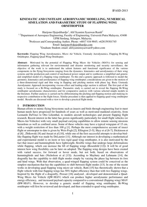 Pdf Kinematic And Unsteady Aerodynamic Modelling Numerical